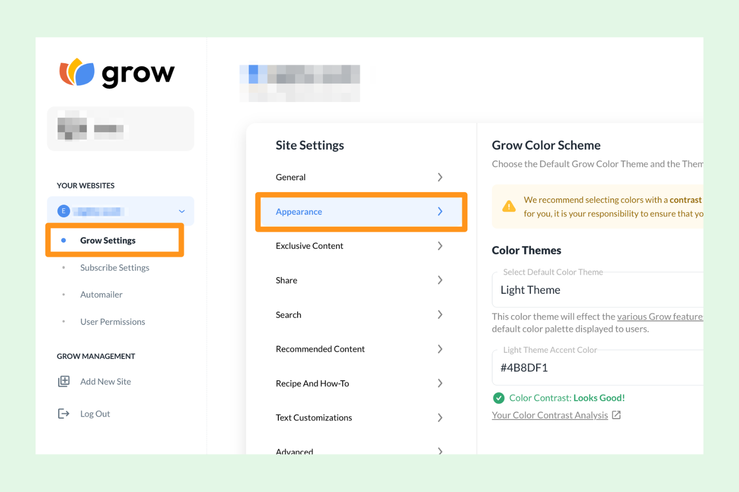 Grow Color Scheme Settings – Grow