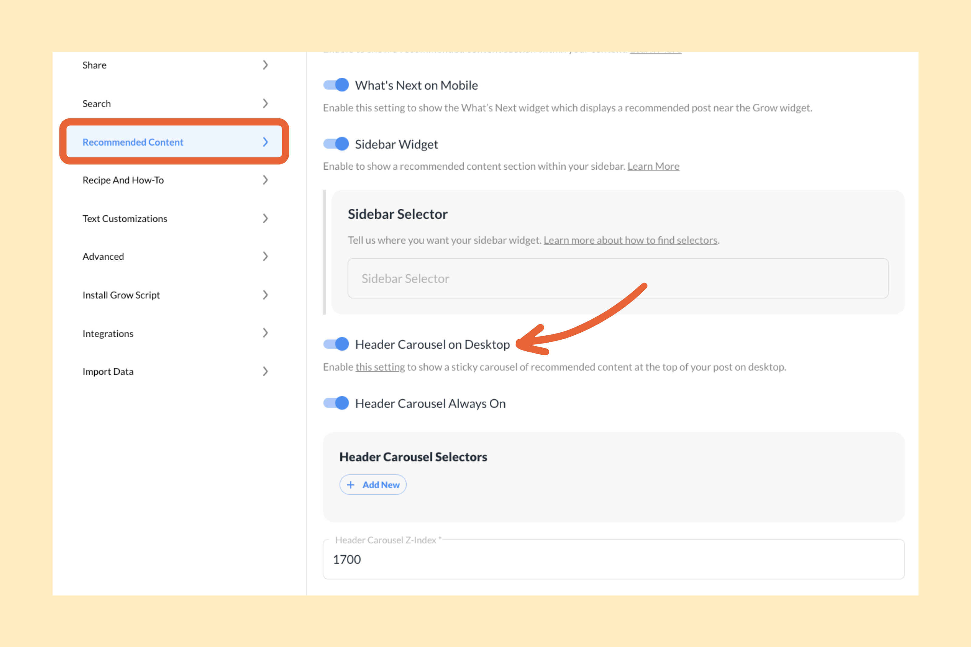 Header Carousel on Desktop Recommended Content – Grow