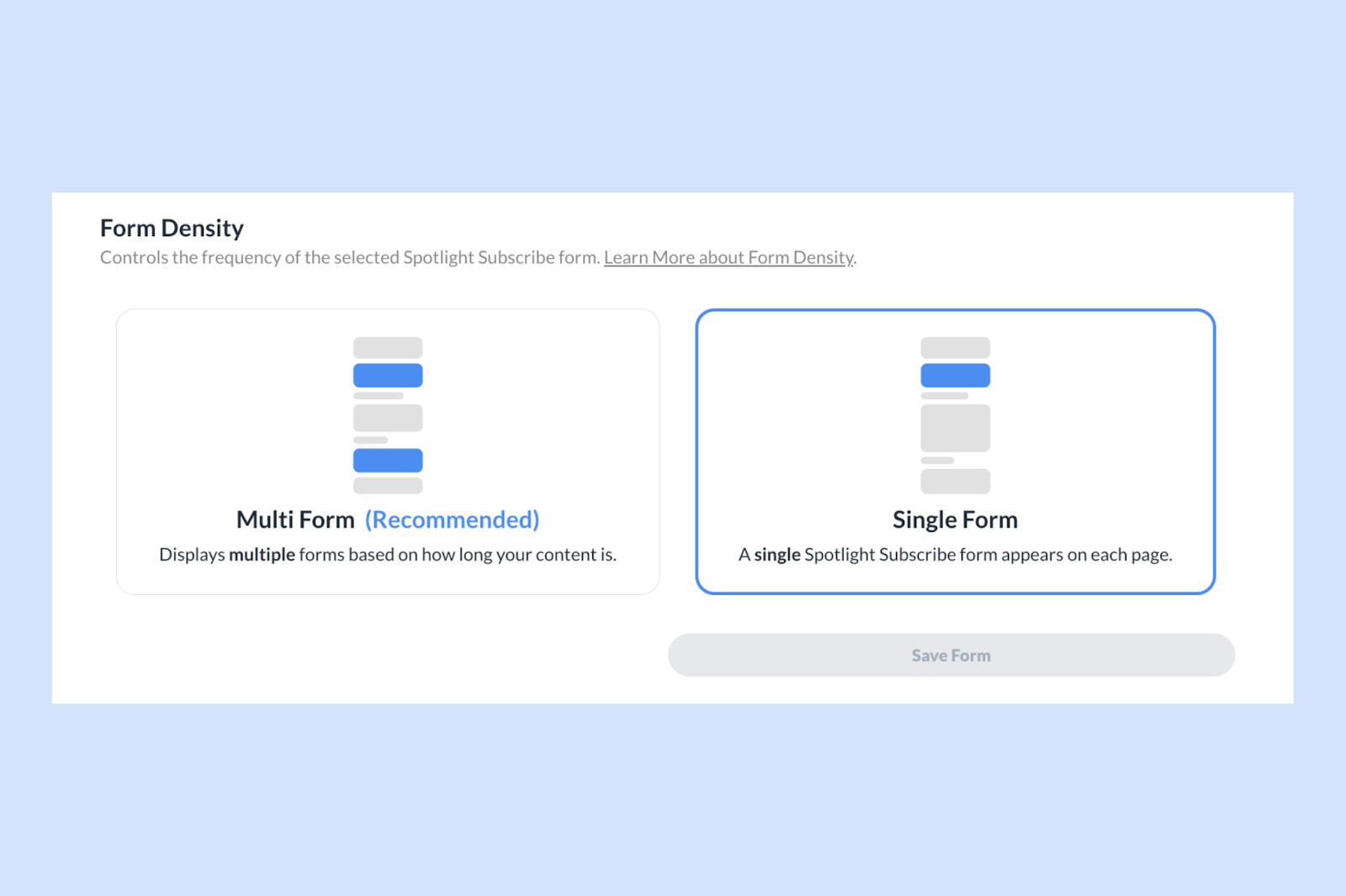Adjusting Spotlight Subscribe Form Density – Grow