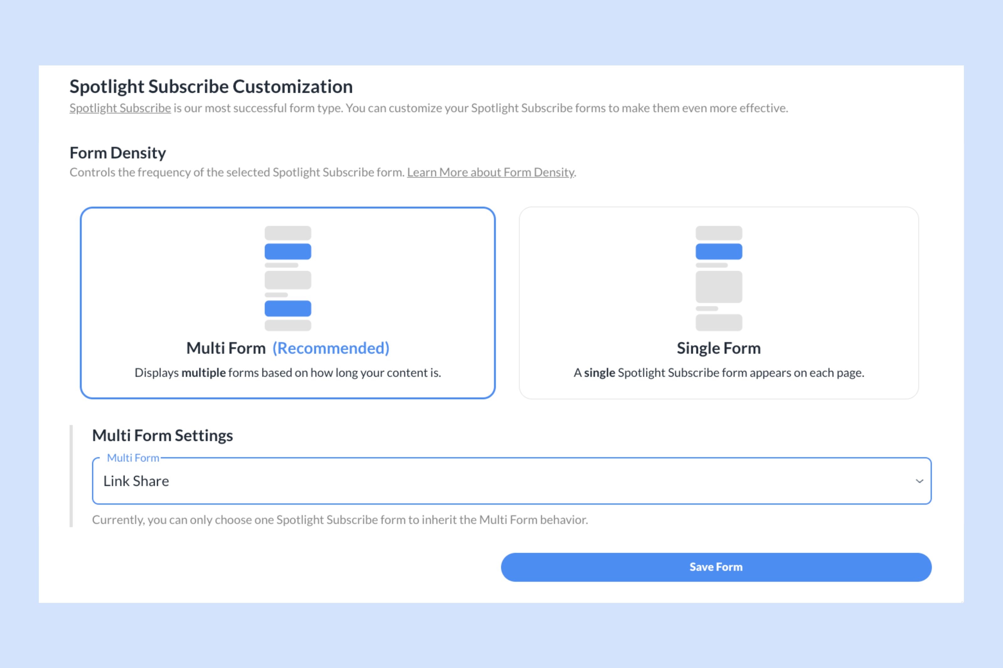 Adjusting Spotlight Subscribe Form Density – Grow