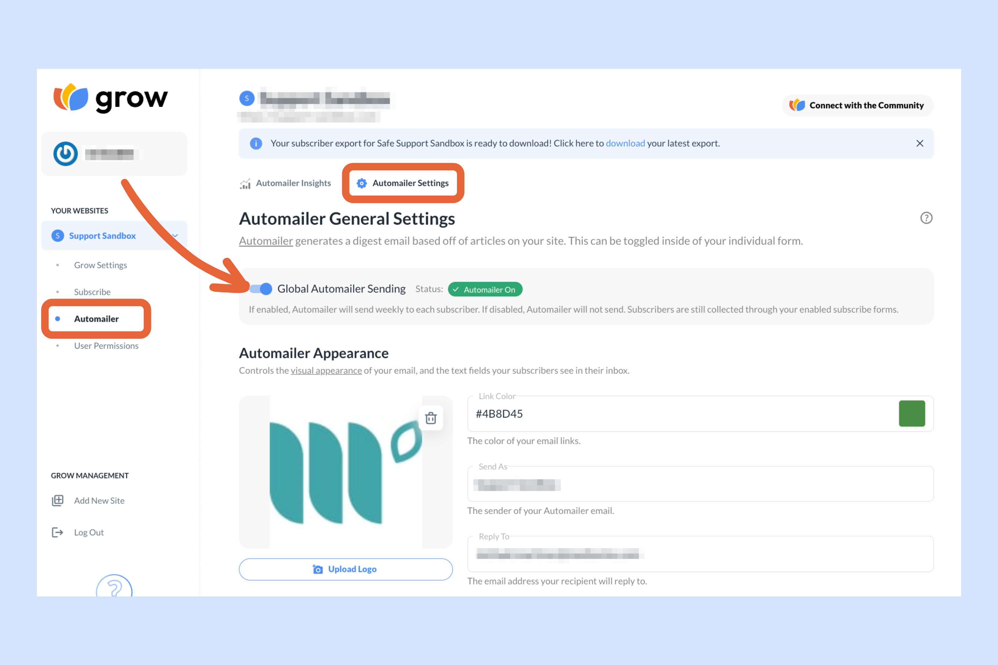 Automailer Settings – Grow