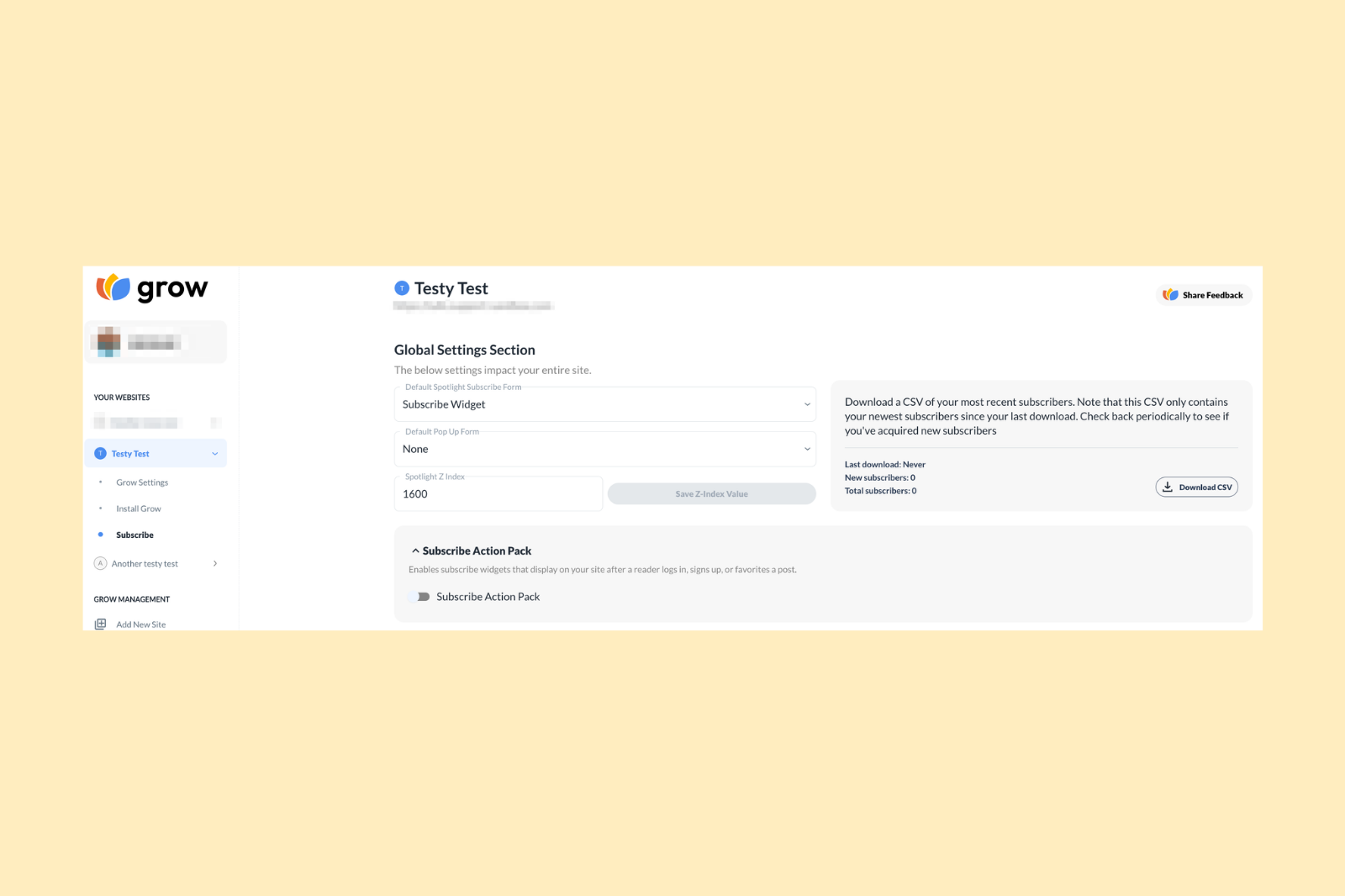 Subscribe Settings Overview – Grow